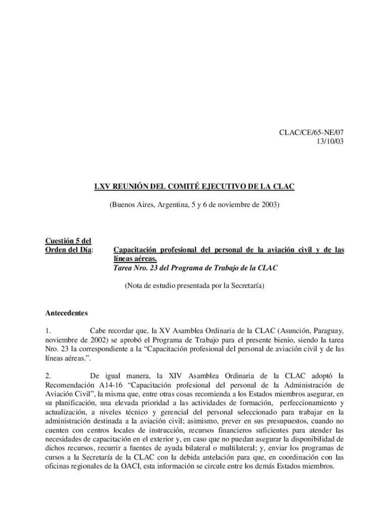 Completable En línea LXV REUNIN DEL COMIT EJECUTIVO DE LA CLAC ( ... Fax Email Imprimir - pdfFiller