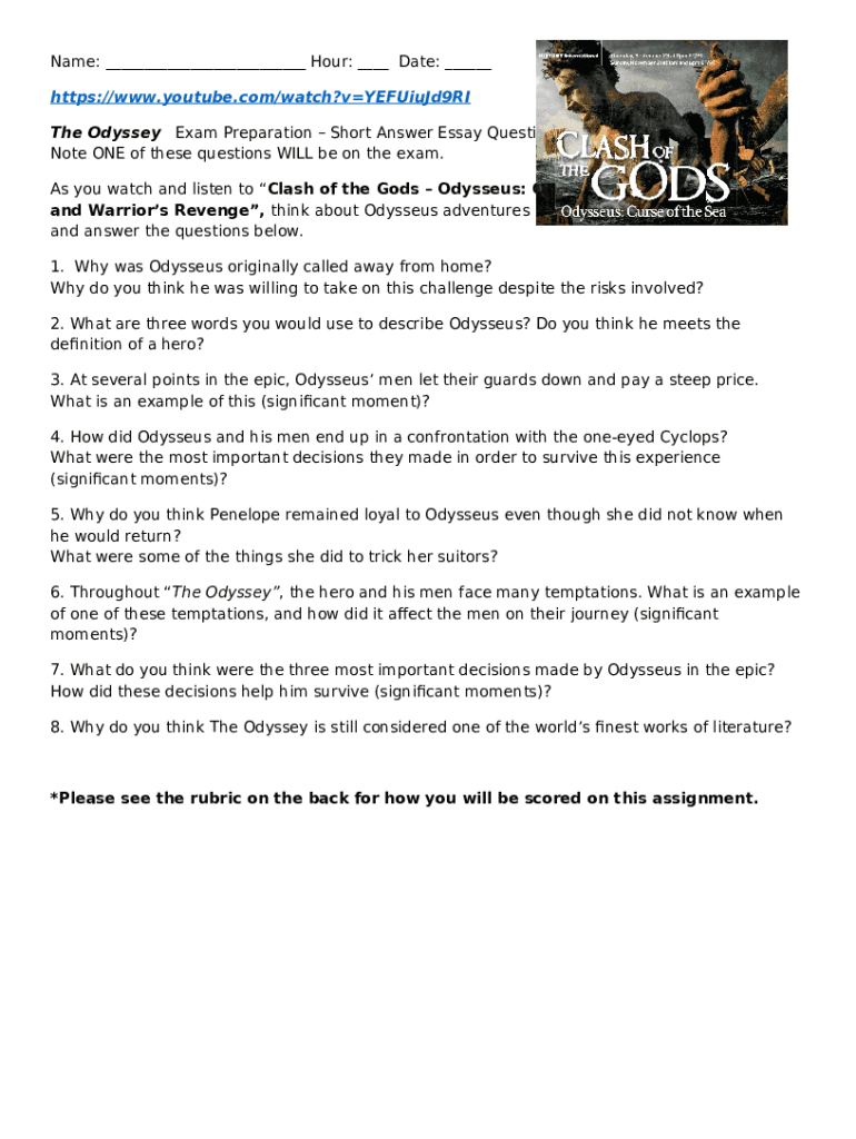 The Odyssey Unit Test.docx - Name: Period: An Odyssey... Doc Template ...