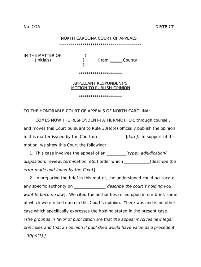 A Typical Notice of Appeal to the Court of Appeals Doc Template | pdfFiller