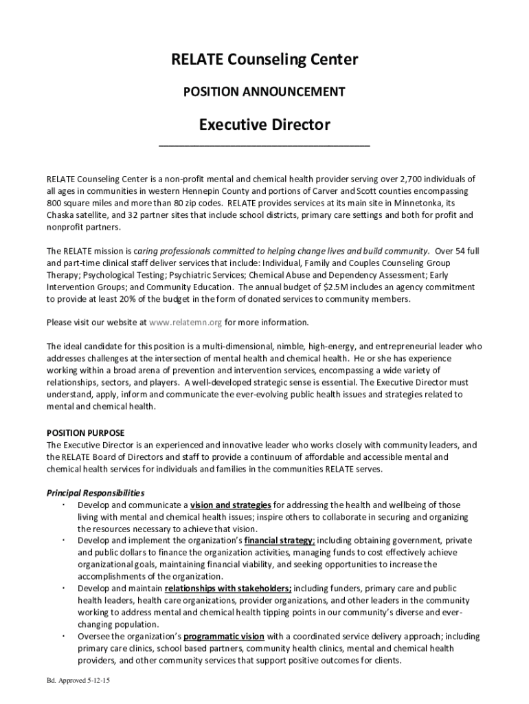 Fillable Online Relate Counseling CenterMAKING A DIFFERENCE IN OUR ...