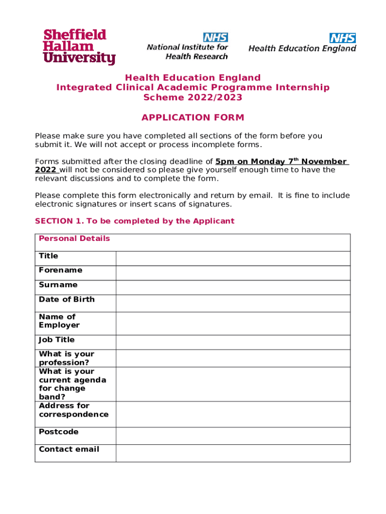NHSE-South-West-ICA-Internship-Application-. ... Doc Template | pdfFiller