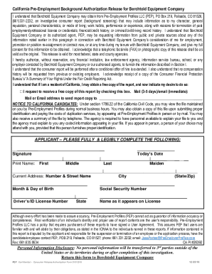 Fillable Online California Pre-Employment Background Authorization ...