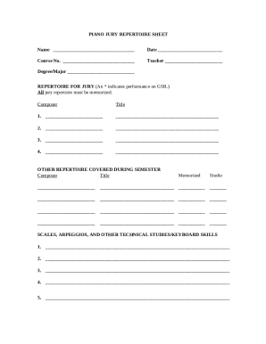 PIANO JURY REPERTOIRE SHEET Doc Template | pdfFiller