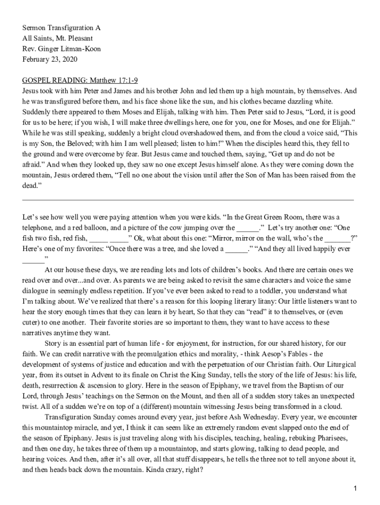 Fillable Online Listen to Him!: A Sermon for Transfiguration Sunday Fax ...