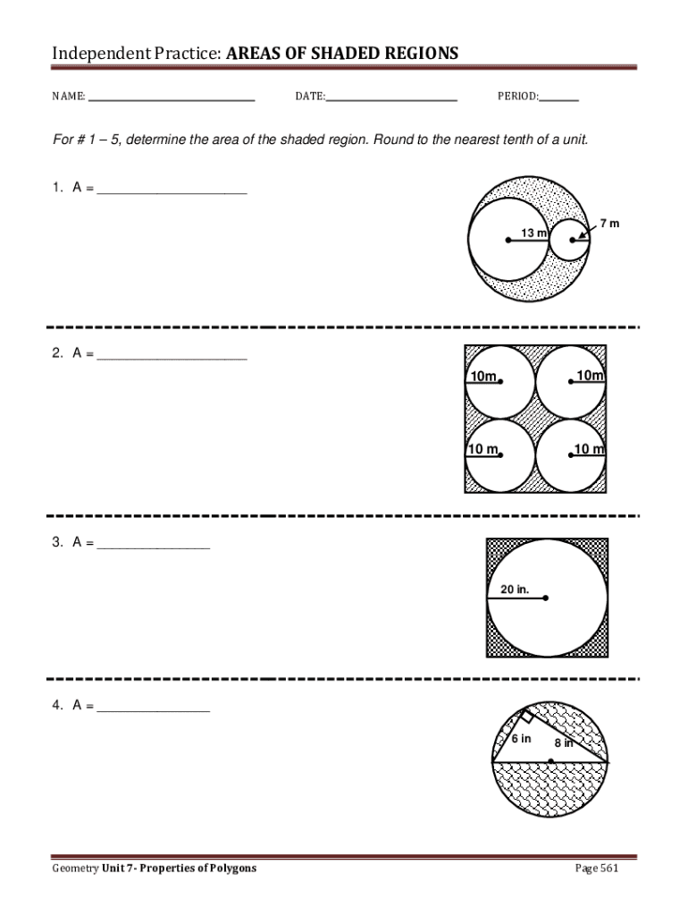 Fillable Online Finding the Area of a Shaded Region: Circles ...