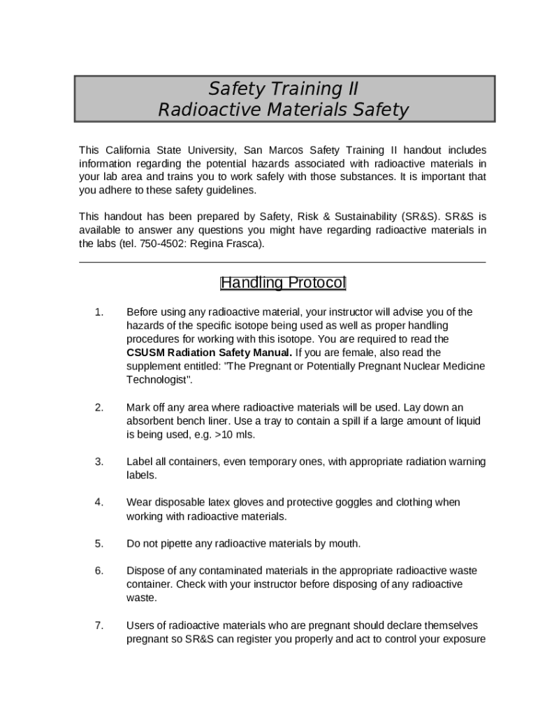 Radioactive Material Safety Policies - Radiation Safety Office Doc ...