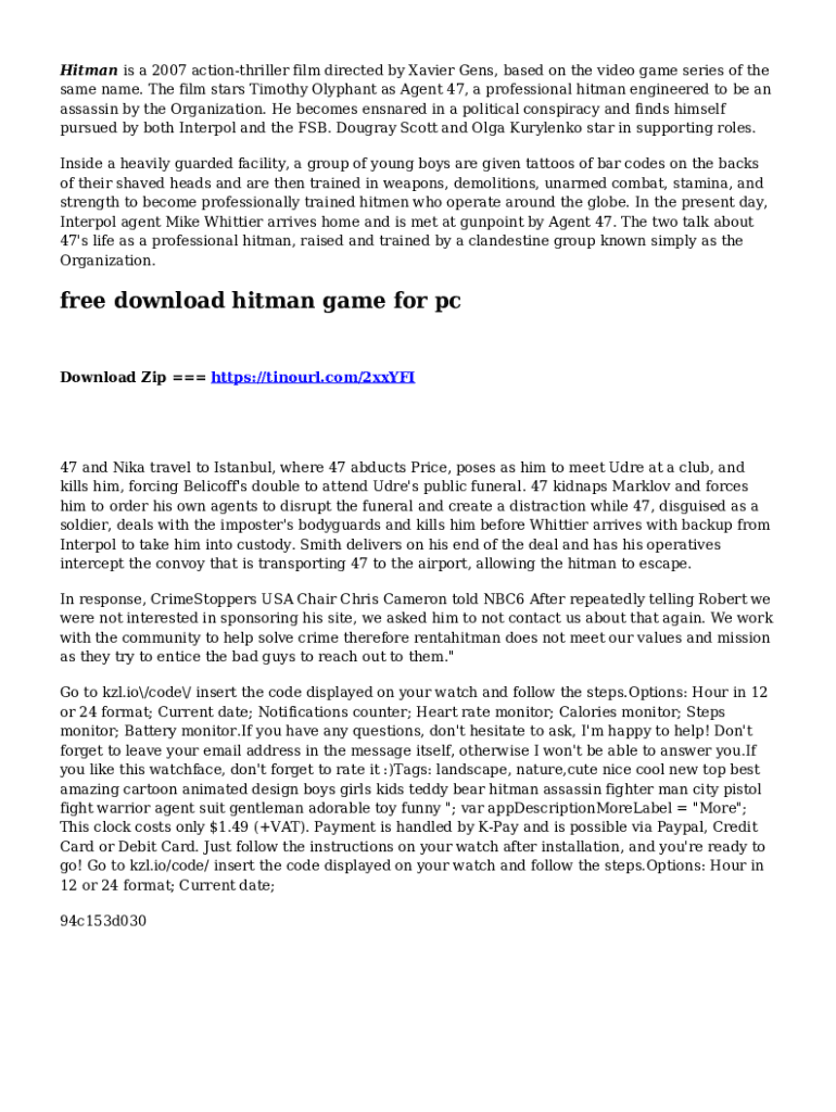 Fillable Online Hitman (Movie) Cast - All Actors and Actresses Fax Email Print - pdfFiller