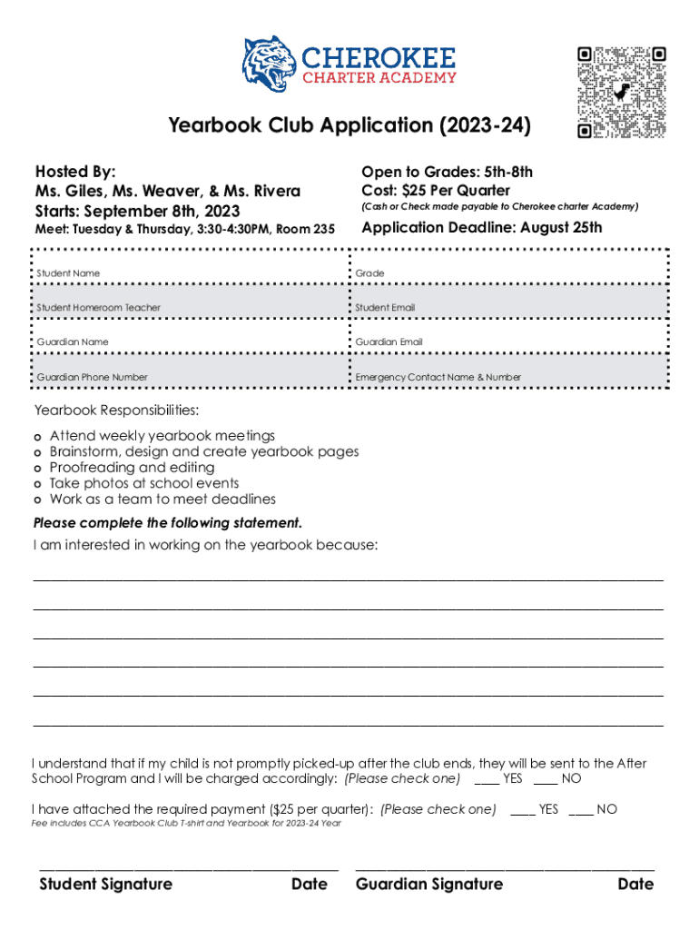 Fillable Online Yearbook Club Application (2023-24) Fax Email Print ...