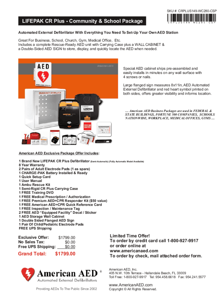 Fillable Online Physio-Control LIFEPAK CR Plus Fully-Automatic AED Package Fax Email Print ...