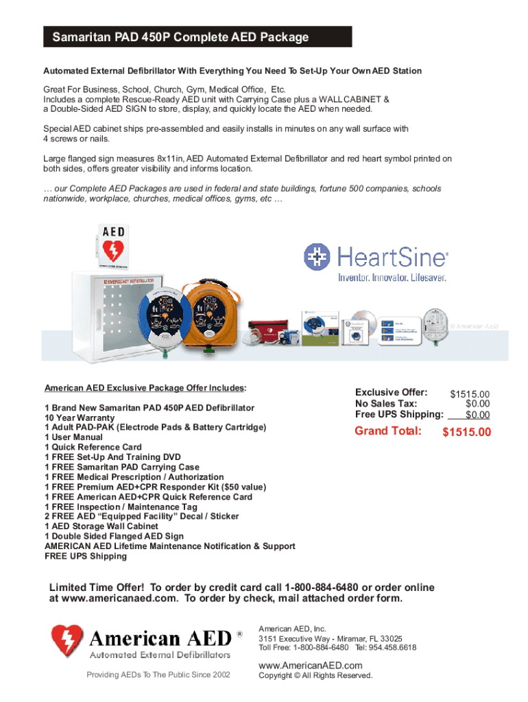 Fillable Online Samaritan PAD 450P Complete AED Package Fax Email Print ...