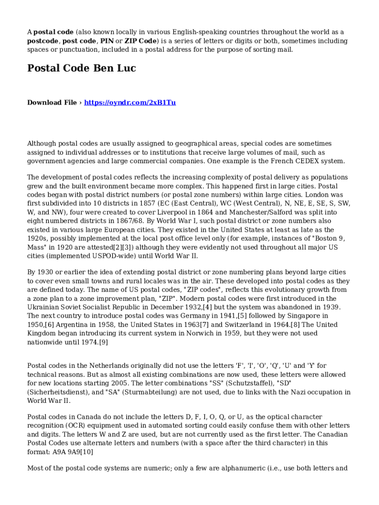 Fillable Online What is the difference between a postcode and a postal ...