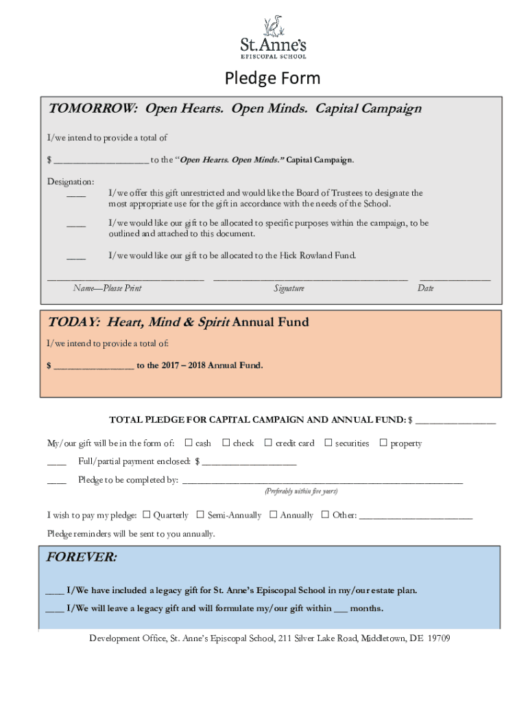 Fillable Online ABOVE & BEYOND Capital Campaign Pledge Form - NET Fax ...