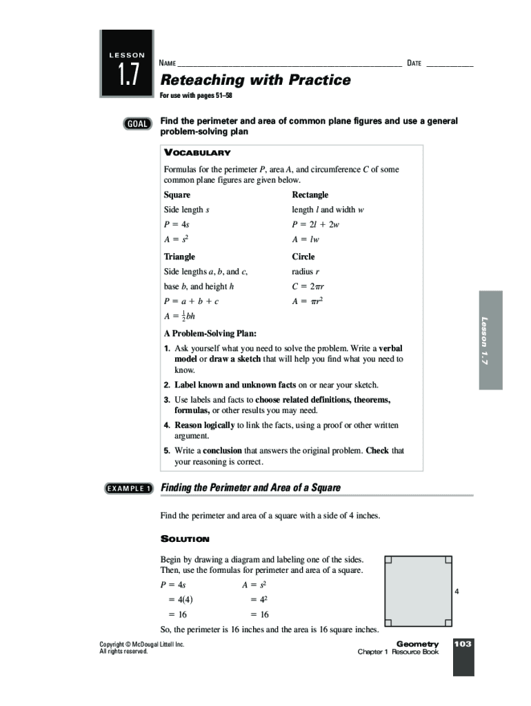 Fillable Online 1.7 Reteaching with Practice Fax Email Print - pdfFiller
