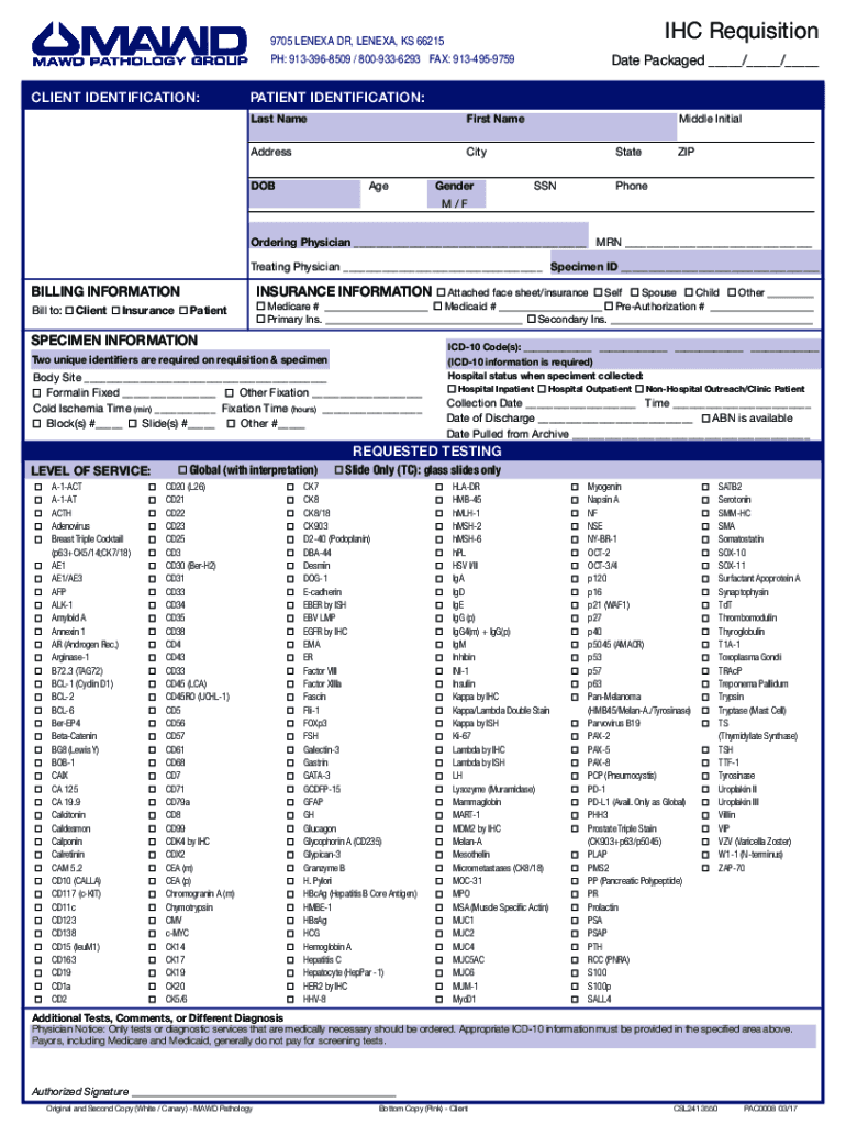 Fillable Online IHC Requisition Fax Email Print - pdfFiller