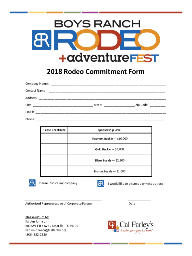 Fillable Online 2018 Rodeo Commitment Form Fax Email Print - pdfFiller