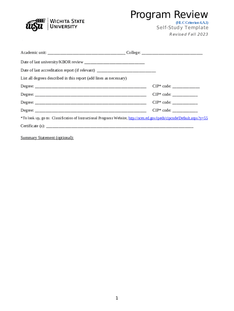 Program Review Self-Study Template Academic unit Doc Template | pdfFiller