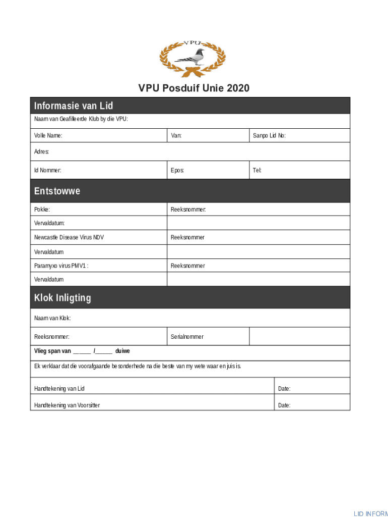 Fillable Online Informasie van Lid Fax Email Print - pdfFiller