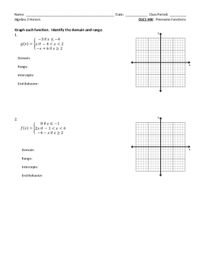 Fillable Online Graph each function. Identify the domain and range. 1 ...