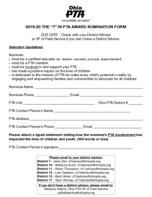 Fillable Online 2021-22 THE T IN PTA AWARD NOMINATION FORM Fax Email ...
