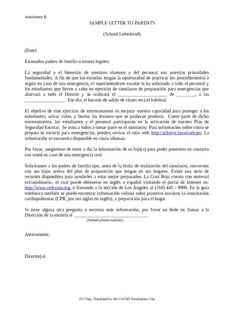 Sample Parent Notification Letter #P1: For Priority Schools Doc Template | pdfFiller