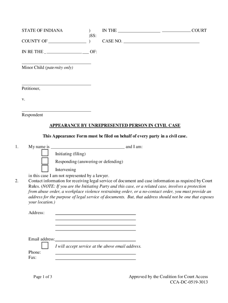 Fillable Online Fill - Free fillable Petitioner, v. (Indiana Legal Help ...