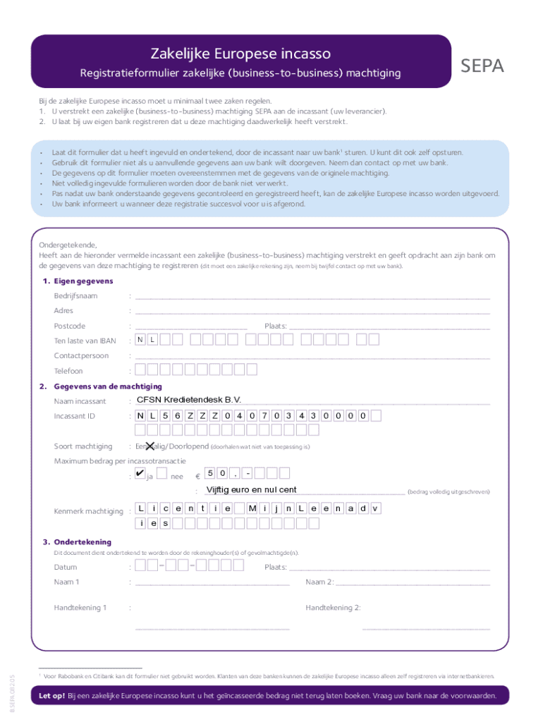 Invulbaar Online SEPA machtiging registreren, wijzigen of intrekken ...