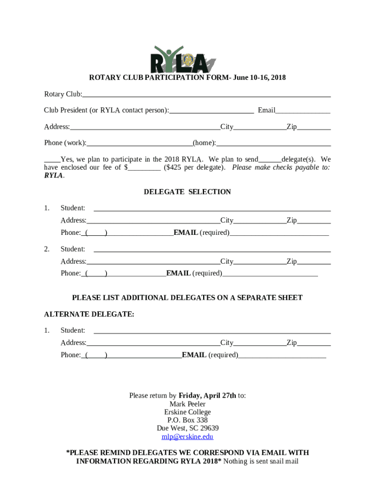 ROTARY CLUB PARTICIPATION Doc Template | pdfFiller