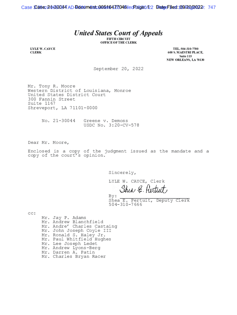 Fillable Online Fifth Circuit Publicly Reveals Holds in Cases It May ...