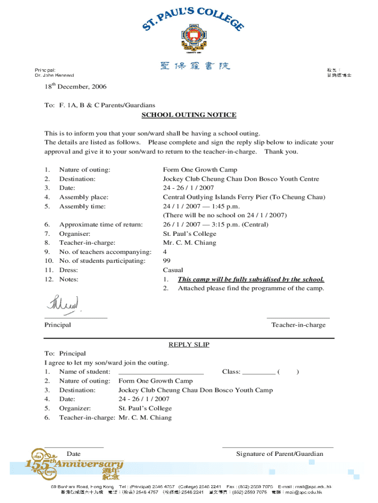 Fillable Online Guidelines for school outings and trips organized by ...