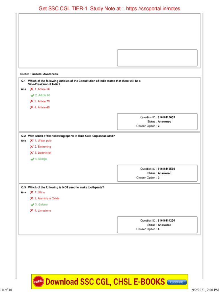 Fillable Online General Knowledge for SSC Exams (Parts and Articles of ...
