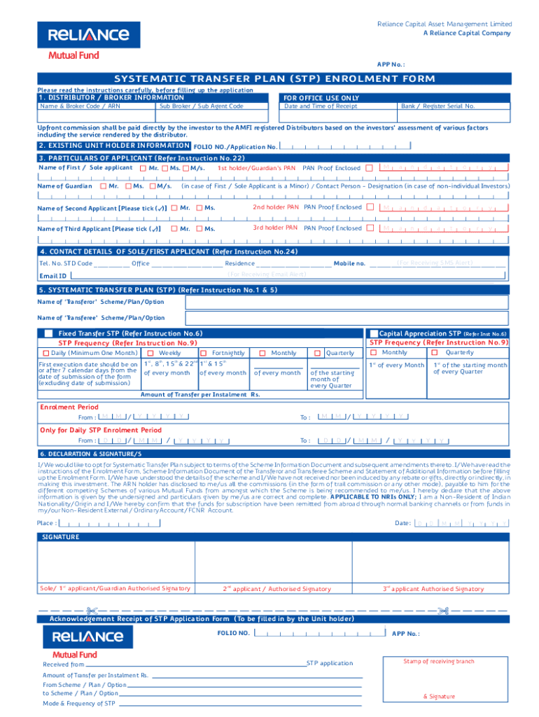 Fillable Online SYSTEMATIC TRANSFER PLAN (STP) ... Fax Email Print - pdfFiller