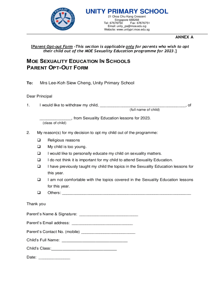 Fillable Online UNITY PRIMARY SCHOOL - Contact Information & More Fax Email Print - pdfFiller