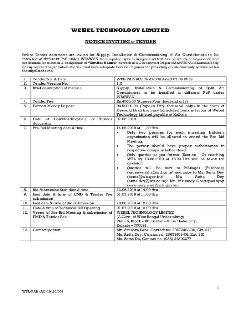 Fillable Online Supply Installation and Commissioning of Split Air ...