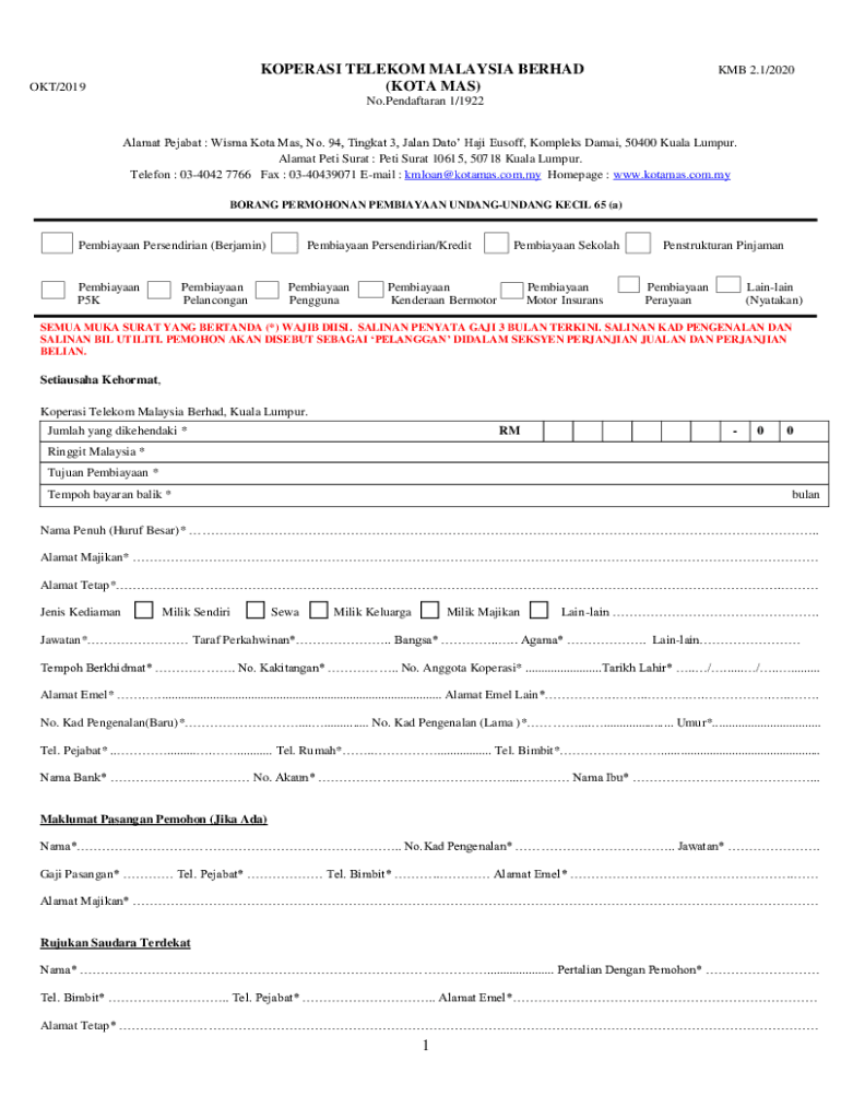 Fillable Online KOPERASI TELEKOM MALAYSIA BERHAD Fax Email Print ...