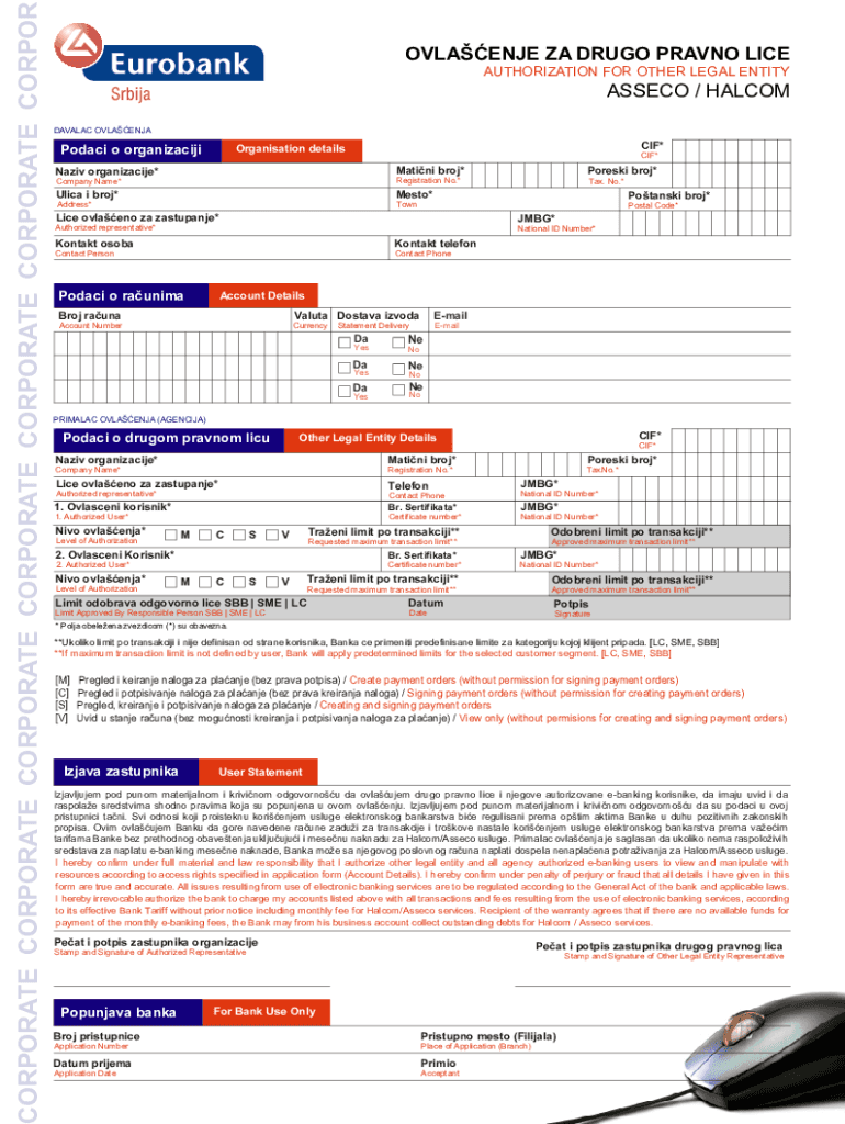 Fillable Online Eurobank a.d. Beograd Internet Banking Fax Email Print - pdfFiller