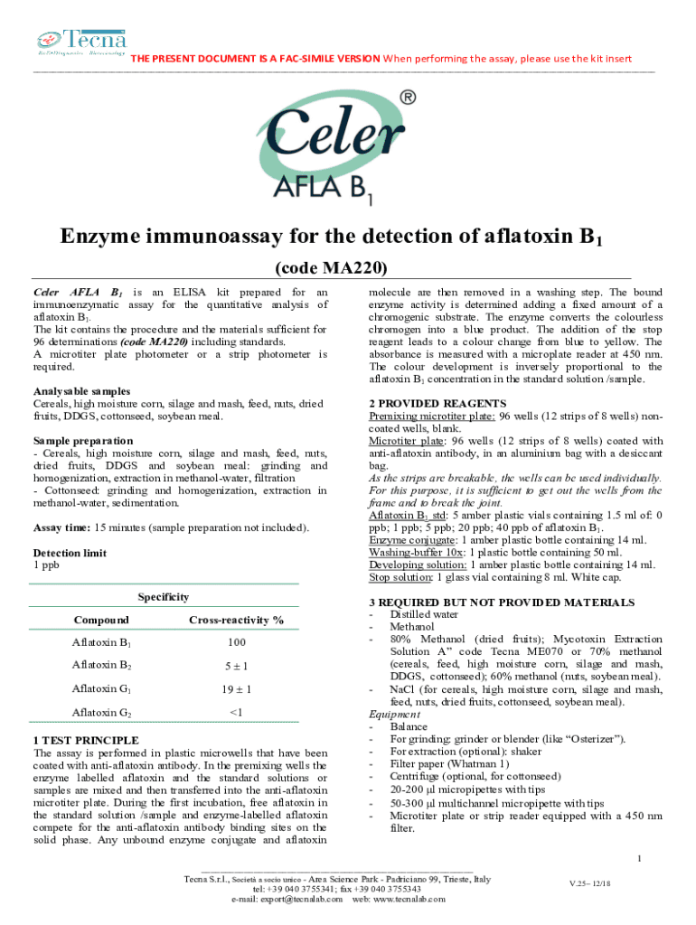 Fillable Online Enzyme Immunoassay for Measuring Aflatoxin B1 in Legal ... Fax Email Print ...