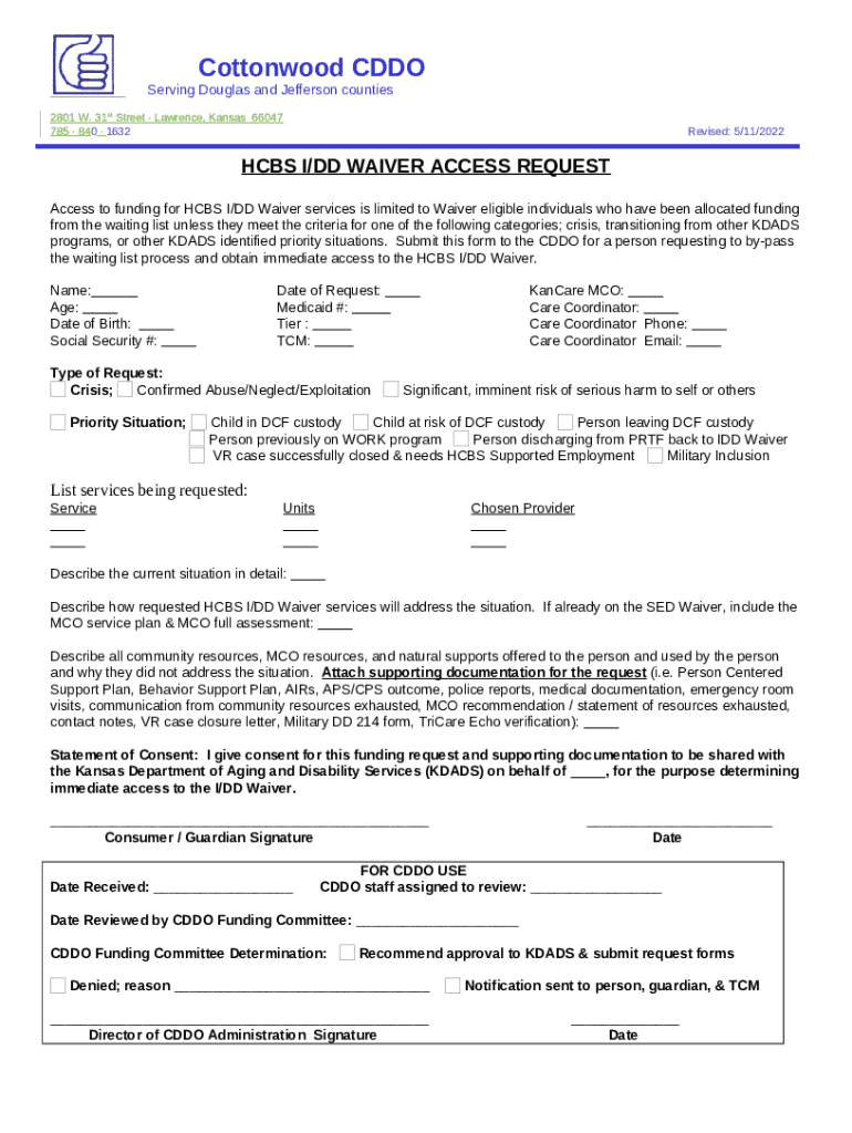 hcbs i/dd waiver access request Doc Template | pdfFiller