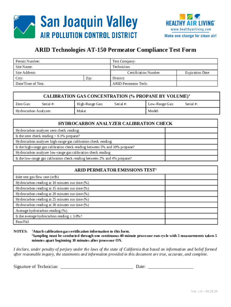 ARID Technologies AT-150 Permeator Compliance Test ... Doc Template ...