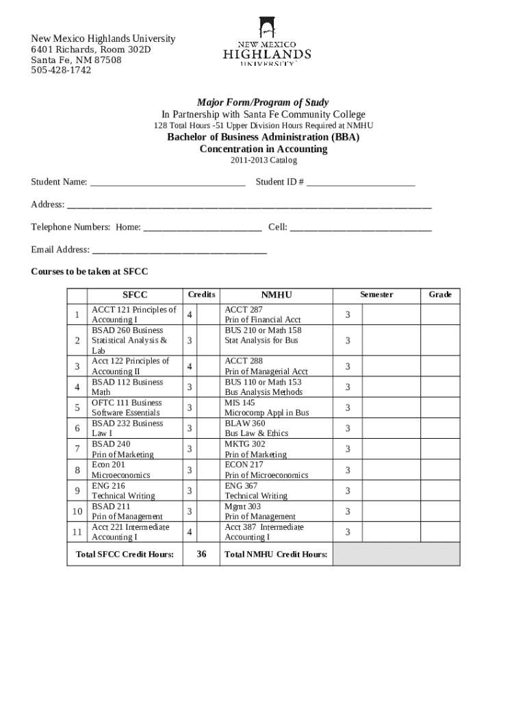 Major program of study s Doc Template | pdfFiller