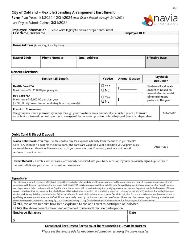 Fillable Online Flexible Spending Arrangement EnrollmentYesNo $ ... Fax Email Print - pdfFiller