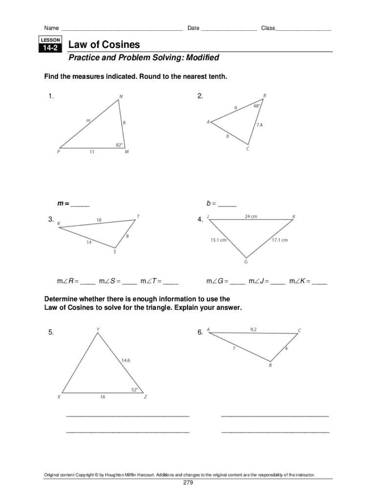 Fillable Online Law of Sines and Cosines Review Worksheet Fax Email ...