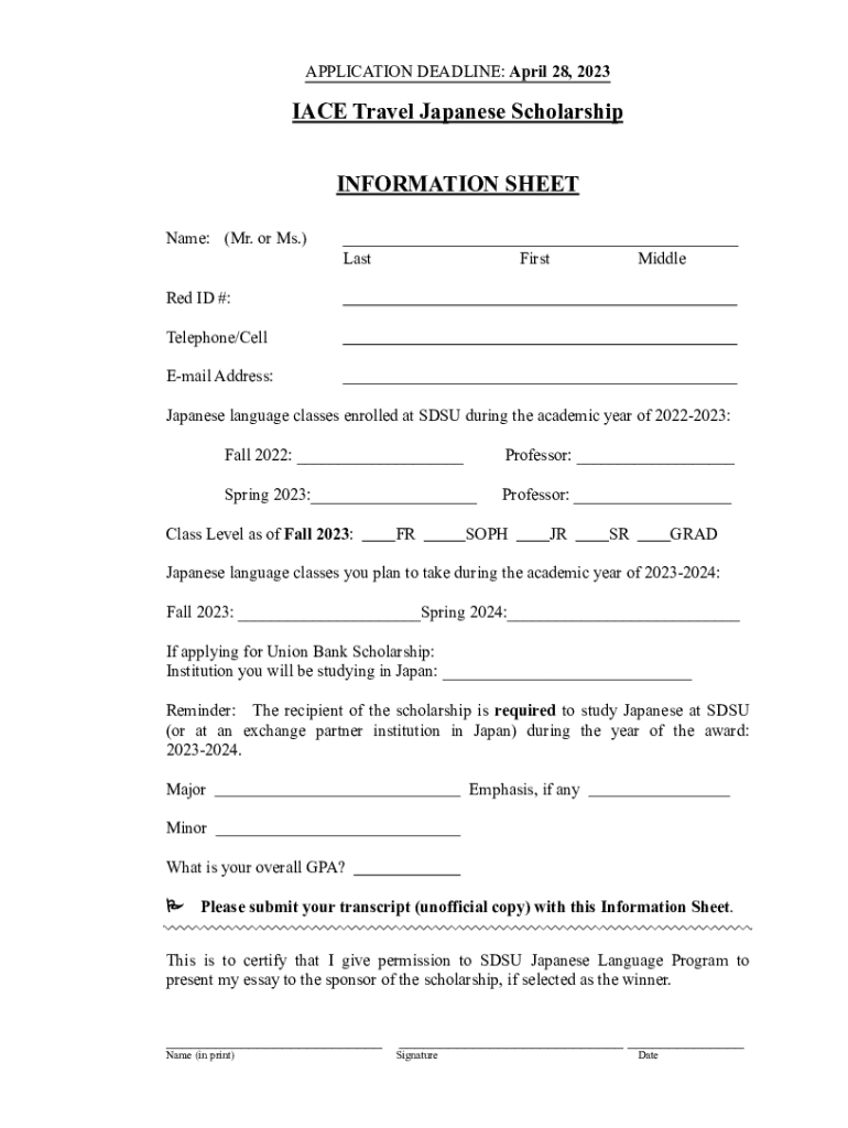 Fillable Online linguistics sdsu IACE TravelInformation Sheet + Permission (2023-2024) Fax Email ...