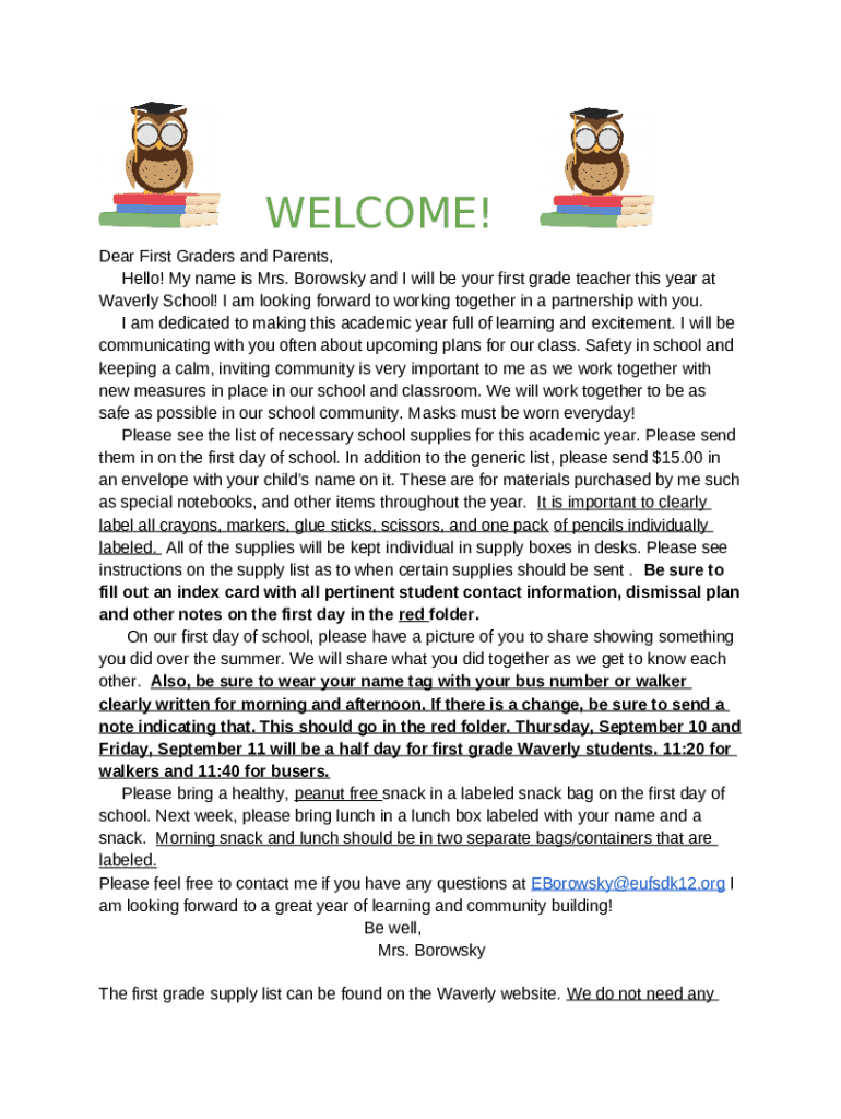 Dear Parents, Welcome to first grade! I am looking forward ... Doc ...