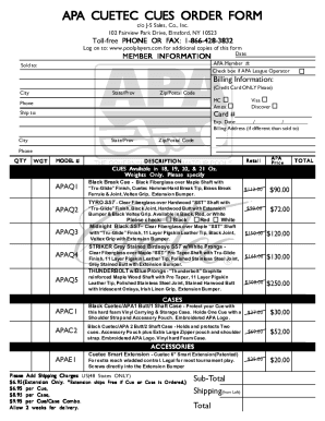 Fillable Online apa cuetec cues order form Fax Email Print - pdfFiller