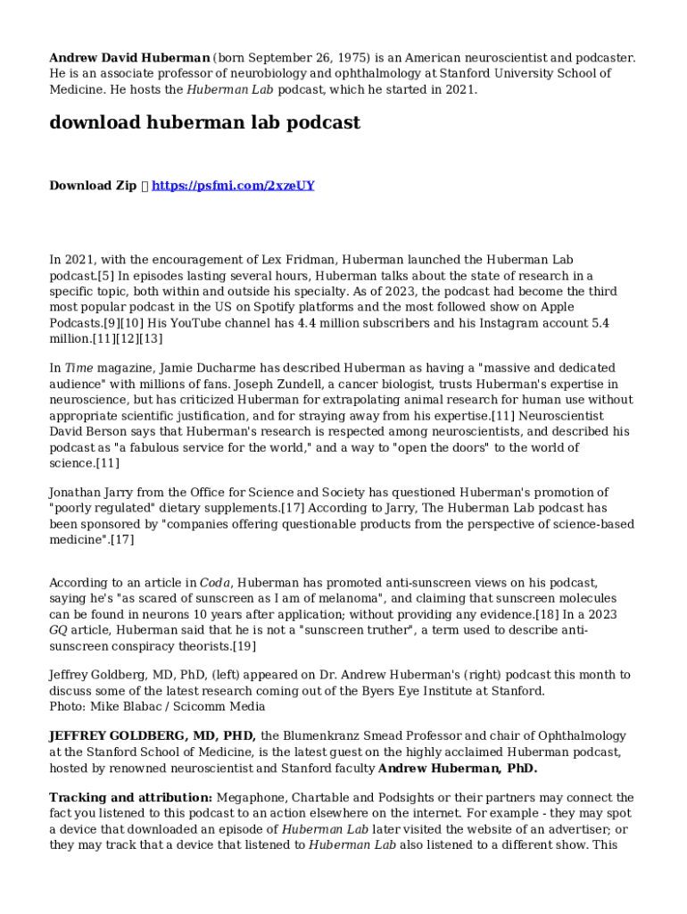 Fillable Online Andrew Huberman's bio: wife, age, podcast, nationality ...