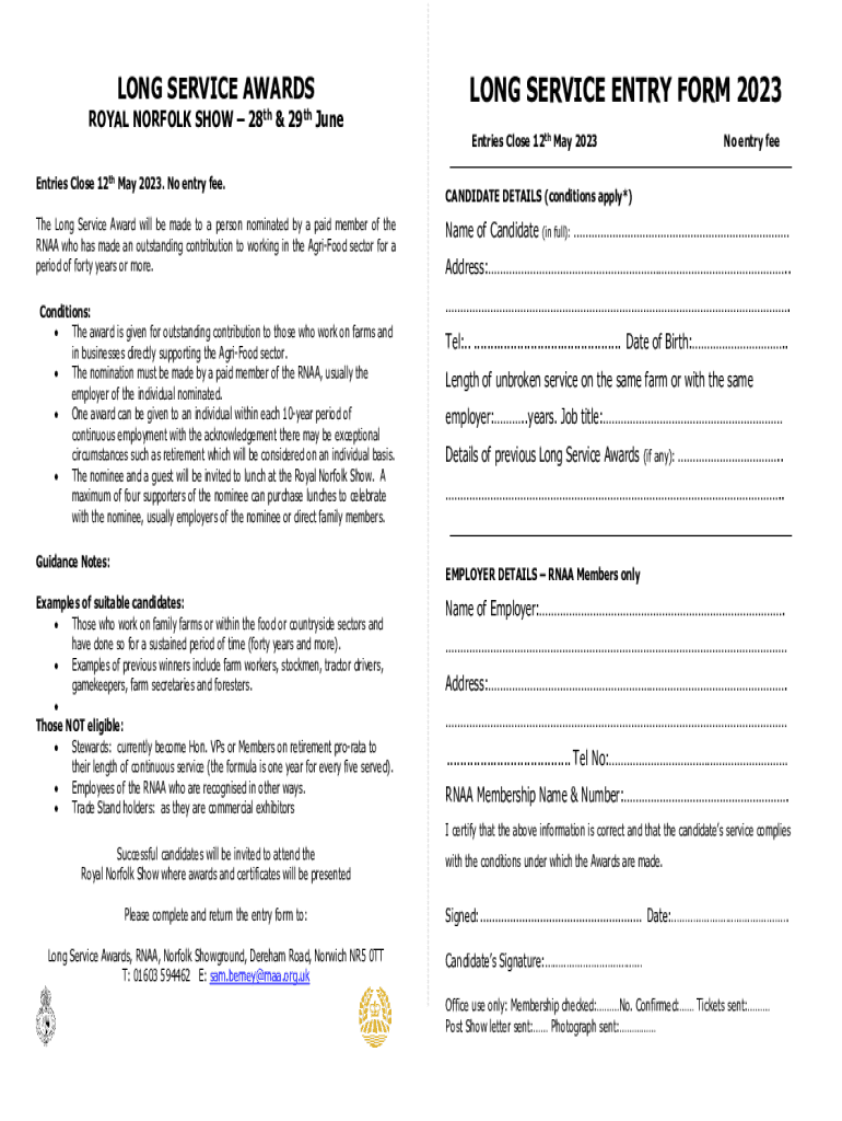 Fillable Online LONG SERVICE ENTRY FORM 2023 Fax Email Print - pdfFiller