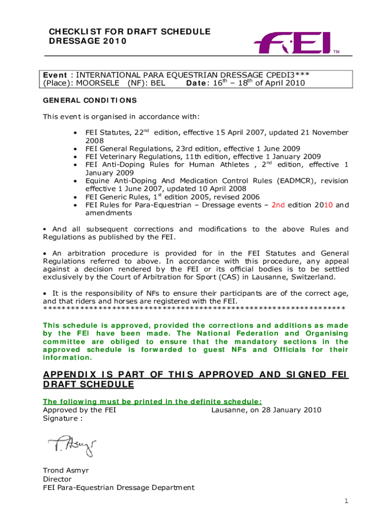Fillable Online Draft Schedules & Information for Para Dressage Organisers Fax Email Print ...