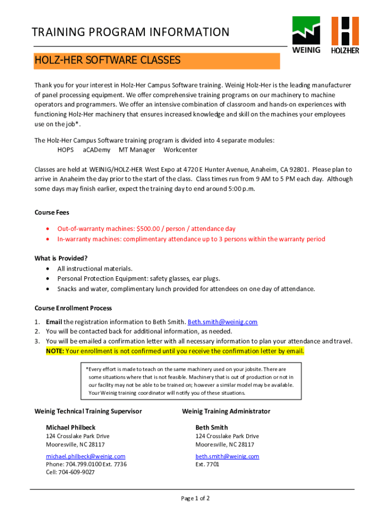 Fillable Online training program information - holz-her software classes Fax Email Print - pdfFiller