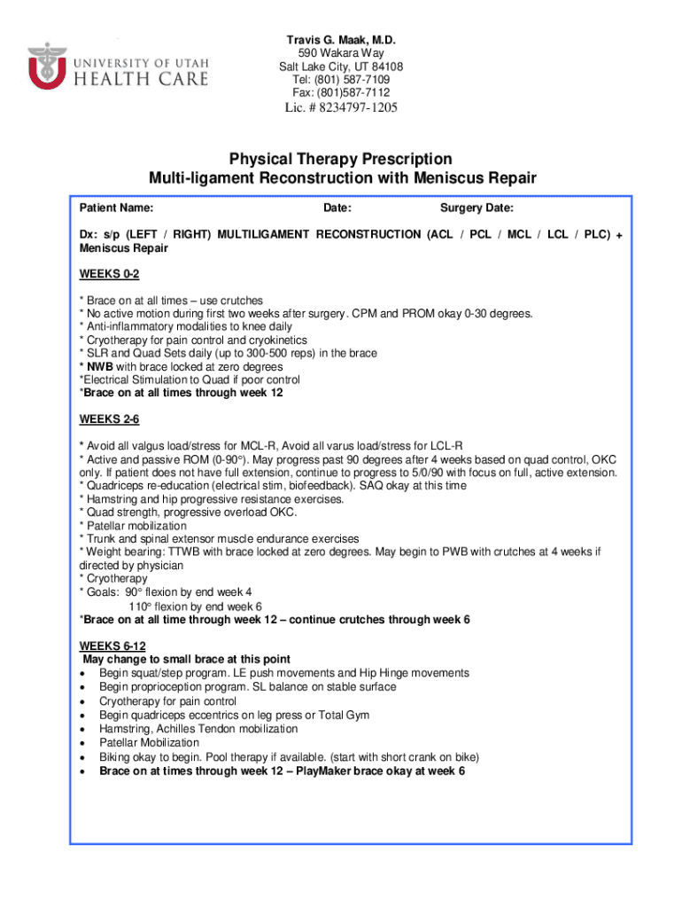 Fillable Online post-operative instructions knee multi ligament ...