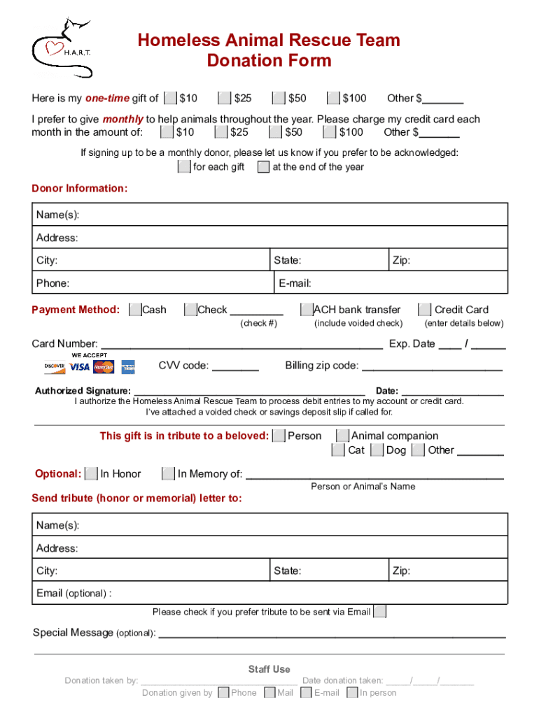 Fillable Online HART Donation Form Fax Email Print - pdfFiller